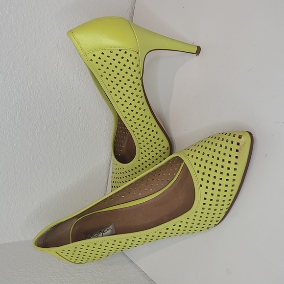 Halogen | Shoes | Halogen Neon Yellow Lazer Cut High Heels Pointy Toe ...